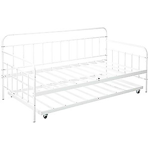 Zinus Florence Twin Daybed and Trundle Frame Set / Premium Steel Slat Support / Daybed and Roll Out Trundle Accommodate / Twin Size Mattresses Sold Separately