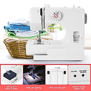 Sewing Machine, Mini Sewing Machine, Electric Portable Sewing Machine for Beginners, 12 Stitch Dual Speed with Foot Pedal & Sewing Kit