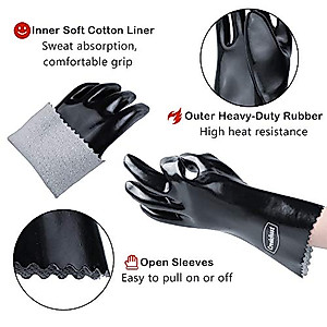 Creole Feast TG1305 Heat-Resistant BBQ Oven Gloves, Waterproof and Heavy-Duty Insulated Mitts, Perfect for Grilling, Fryer, Cooking and Baking, Black