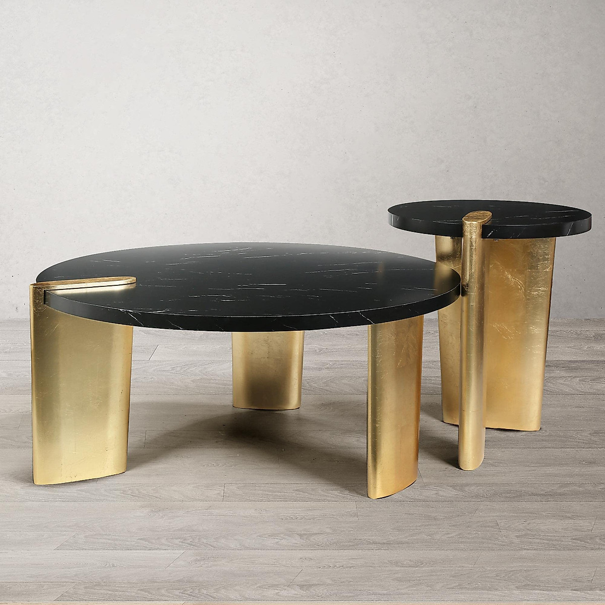 Uolfin Nesting Coffee Table, Marble Veneer Top, and Gold Foil Legs
