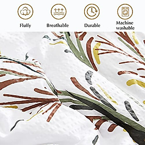 CASAAGUSTO King Comforter Set 8 PCS White & Green Dandelion Plant Comforter Set with Flowers Leaves Pattern Soft Seersucker Design All Season Microfiber Bedding Set with Decor Pillow (102"X90")