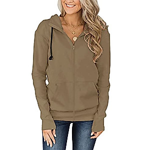 Fallorchid Womens Full-Zip Hoodies Casual Long Sleeve Sweatshirt with Pockets (1-Khaki,Medium,US,Alpha,Adult,Female,Medium,Regular,Regular)