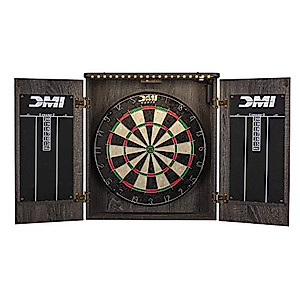 DMI Sports Paris Bristle Dartboard Cabinet Sets - Includes LED Lighting or Electronic Scoring Option, Rustic Grey (D4400W)