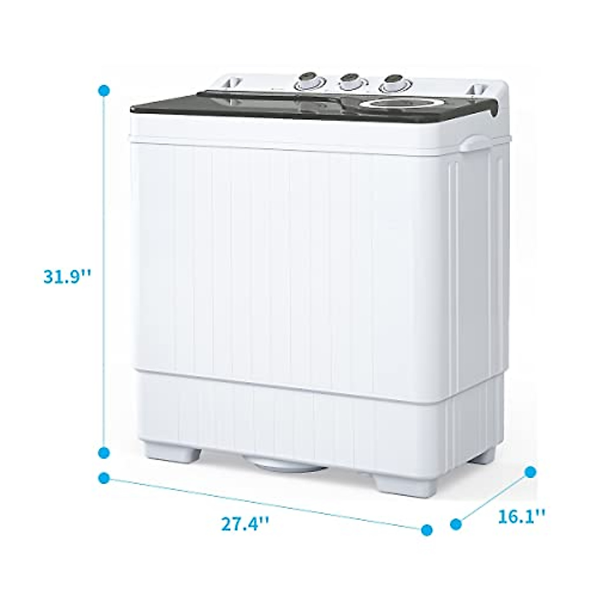 ROVSUN 26lbs Compact Twin Tub Portable Washing Machine, Mini Washer(18lbs) & Spiner(8lbs) / Built-in Drain Pump/Semi-Automatic for Camping, Apartments, Dorms & RV’s (Grey)