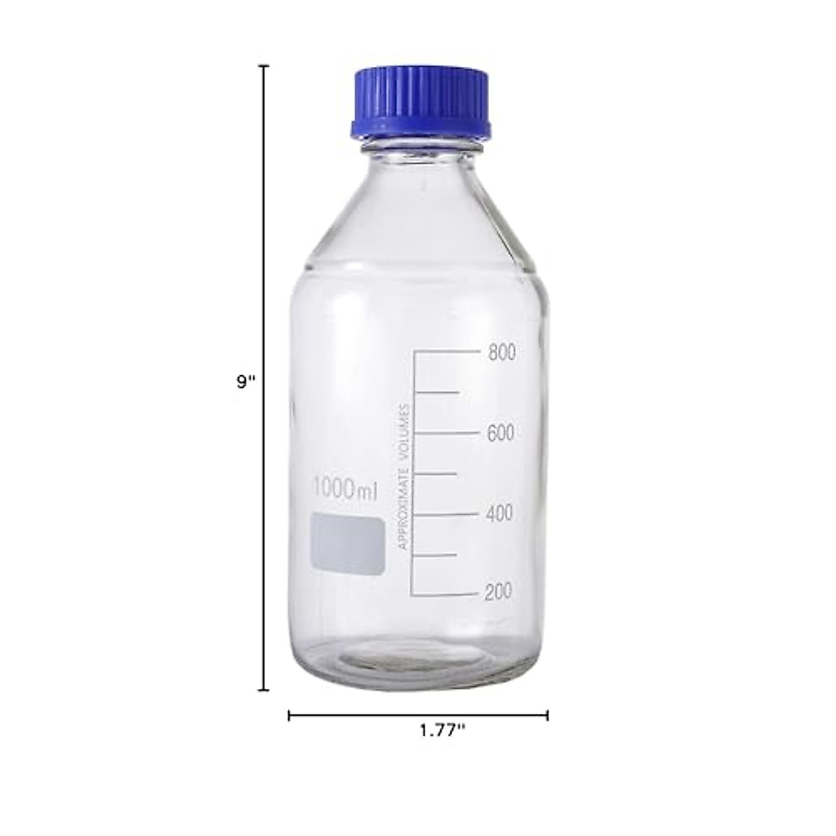 Moonetto 4 Pieces 1000ml Graduated Round Media/Storage Glass Bottle With GL45 Blue Polypropylene Screw Cap