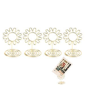 Wire Table Picture Photo Holder,20Pcs Sunflower Place Table Place Card Holder Clip Name Card Holders Picture Photo Holder for Weddings Anniversary Party(Gold)