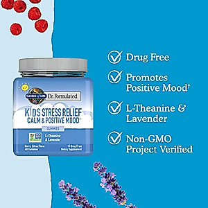 Garden of Life Stress Relief Gummies for Kids, Non-GMO Supplement for Calm & Positive Mood, Berry Citrus 60 Count, Vegan Energy Support L-Theanine Lavender Gummy Vitamin, Dr Formulated, 30 Day Supply