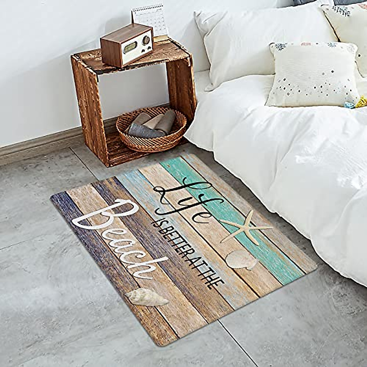 Anti Fatigue Mats for Kitchen Floor, Life is Better at the Beach Rustic Wooden Cushioned Waterproof Non-Slip Kitchen Mat and Rug, Comfort Standing Kitchen Mat for Home, Sink, Laundry, 24x36 Inches