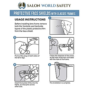TCP Global Salon World Safety Face Shields with Glasses Frames (Pack of 4) - Ultra Clear Protective Full Face Shields to Protect Eyes, Nose, Mouth - Anti-Fog PET Plastic Sanitary Droplet Splash Guard