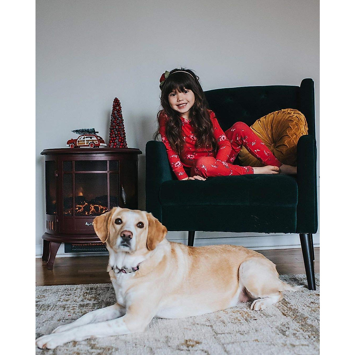 e-Flame USA Regal Freestanding Electric Fireplace Stove - 3-D Log and Fire Effect (Red)