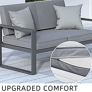 May in Color Aluminum Outdoor Loveseat, Modern Metal Patio Furniture Contemporary 2-Seat Sofa Chair with Cushion, Gery