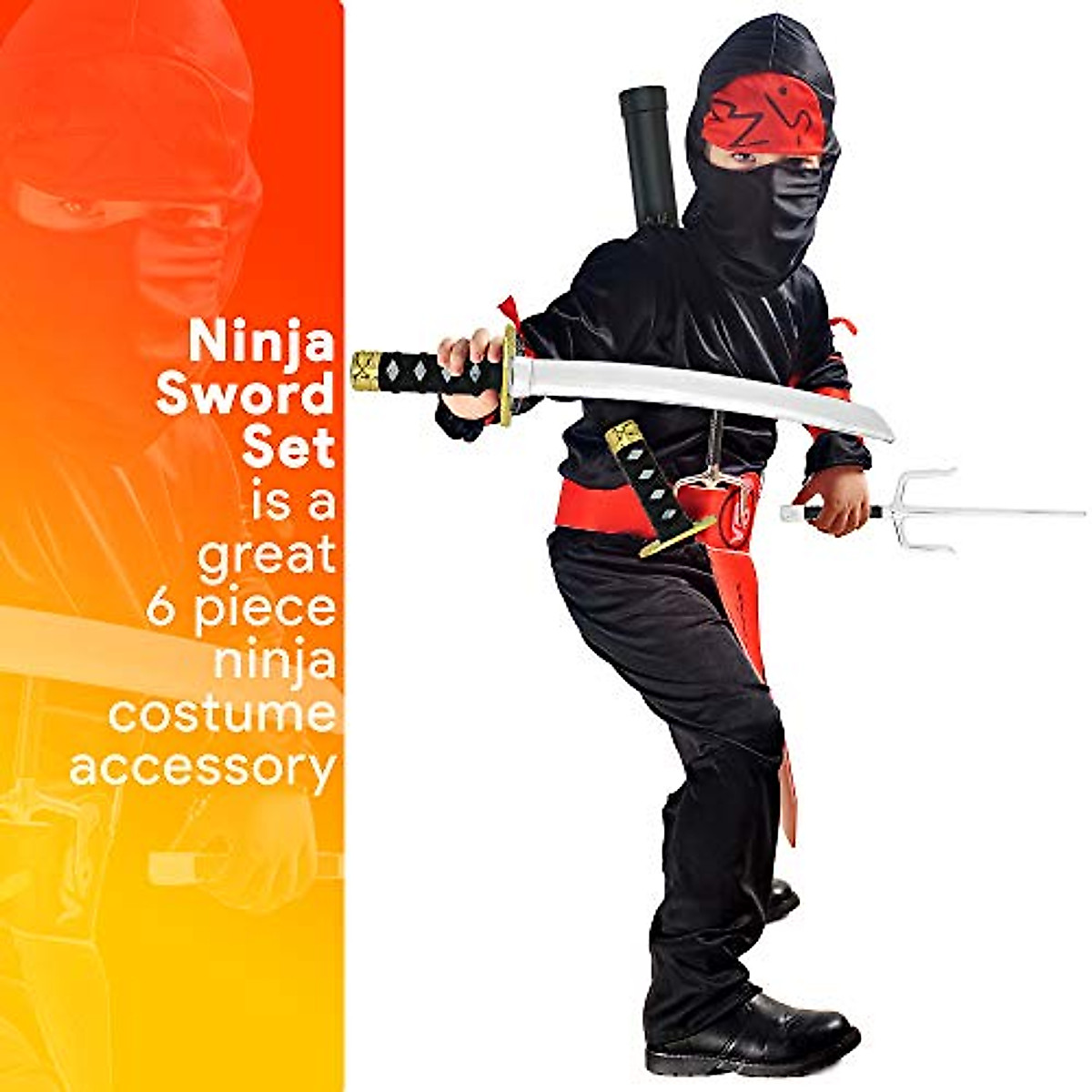 Skeleteen Ninja Sword Toy Set - Fighting Warrior Costume Set with Katana Swords, Sai Daggers, and Shuriken Stars - 6 Pieces