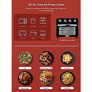 FOHERE Air Fryer Oven Combo, 6 Slice 24 QT Multi-function Convection Oven, 1700W Toaster Oven for Rotisserie, Dehydrate, Air Fry, Bake & Reheat, Fry Oil-Free, Non-Stick Inner, 6 Accessories & 100 Recipes