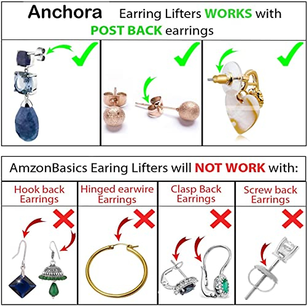 Anchora Original Magic Earring Backs for Droopy Ears | Earring Lifters for Heavy Earring | Earing Lifter Backs BAX | Earlobe Secure Clear Miracle (1 Gold 1 Rose 1 Silver)