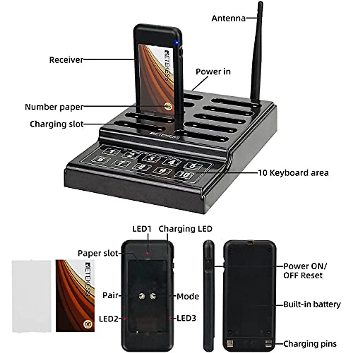 Retekess TD174 Restaurant Pager System, Long Working Distance Pager, Restaurant Waiting Buzzers,10 Guest Pagers for Food Truck, Restaurant, Food Court