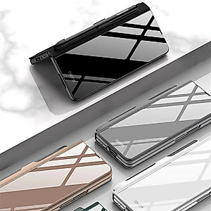 EAXER for Samsung Galaxy Z Fold 3 5G Case, Glass Material W/S Pen Slot Luxury Shockproof Anti-Slip Glossy Glass Flip Phone Case Cover (Checkerboard Brown)