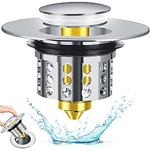 2-in-1 Drain Sink Stopper for 1-1/2''~1-2/3'' Sink Drain Strainers - Bathroom Shower Hair Drain Catcher Bath Tub Stoppers - Silver