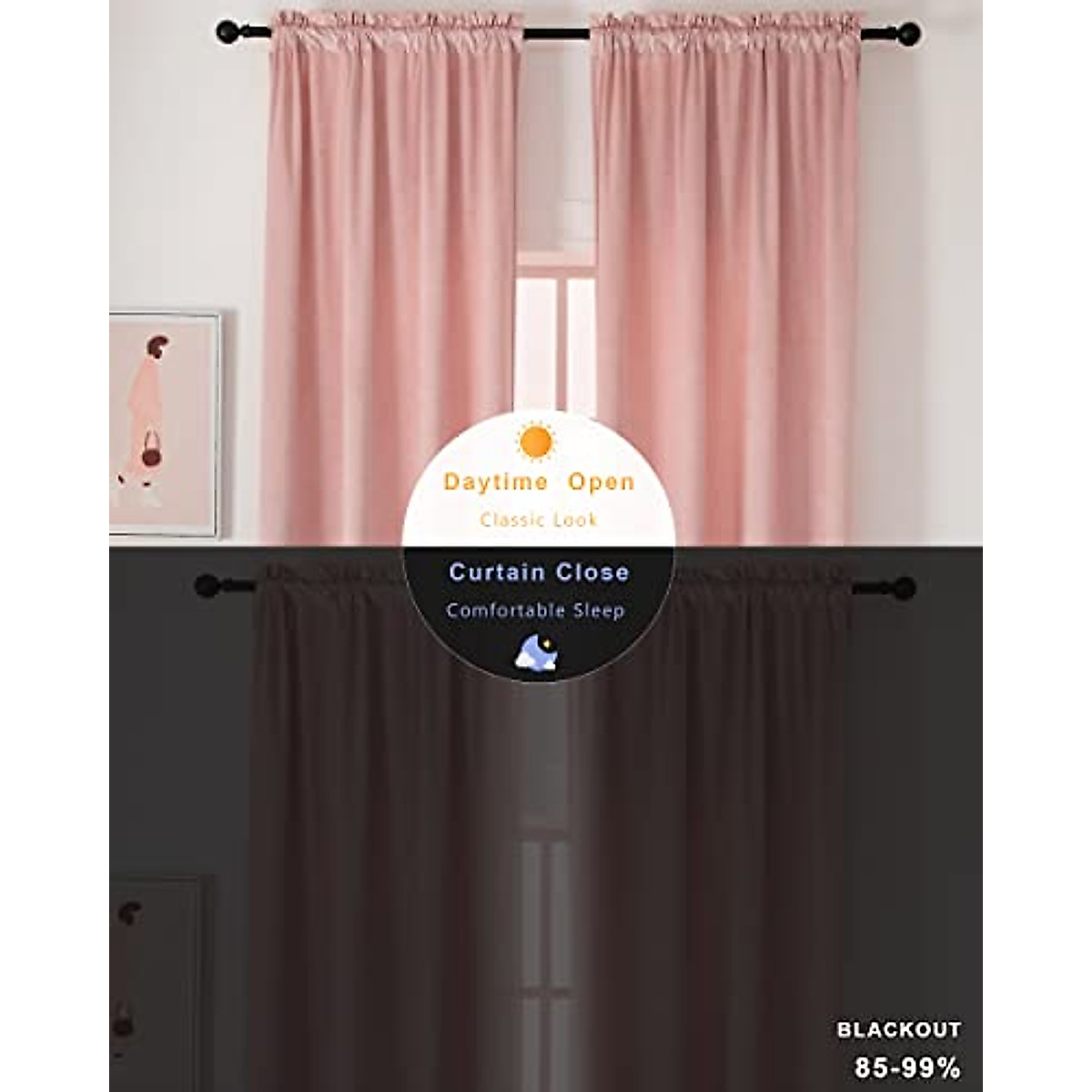 Blush Pink Velvet Curtains 108 inches Super Soft Home Decor Room Darkening Curtains 2 Panels Set, Thermal Insulated Velour Rod Pocket Velvet Drapes for Bedroom and Living Room