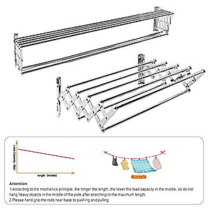 Accordion Wall Mounted Drying Rack Stainless Steel Clothes Retractable Folding Accordian Wall Hanger Hanging Towel Holder 61lb Capacity for Laundry Bathroom