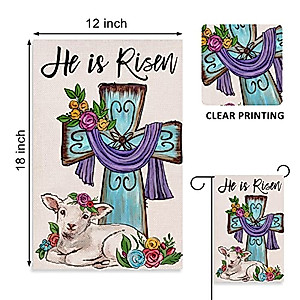Covido Home Decorative He is Risen Easter Cross Garden Flag, Lamb Yard Outside Decorations, Outdoor Small Decor Double Sided 12x18