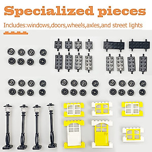 HUIZDQ Building Blocks, 1100 Pieces, Compatible with All Major Brands, Classic Bulk Blocks, Includes Wheels, Door, Window, Street Lights, Ages 3+