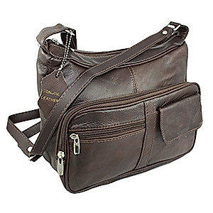 Vine Branch Genuine Leather Shoulder Handbag Purse with Multiple Pockets Brown