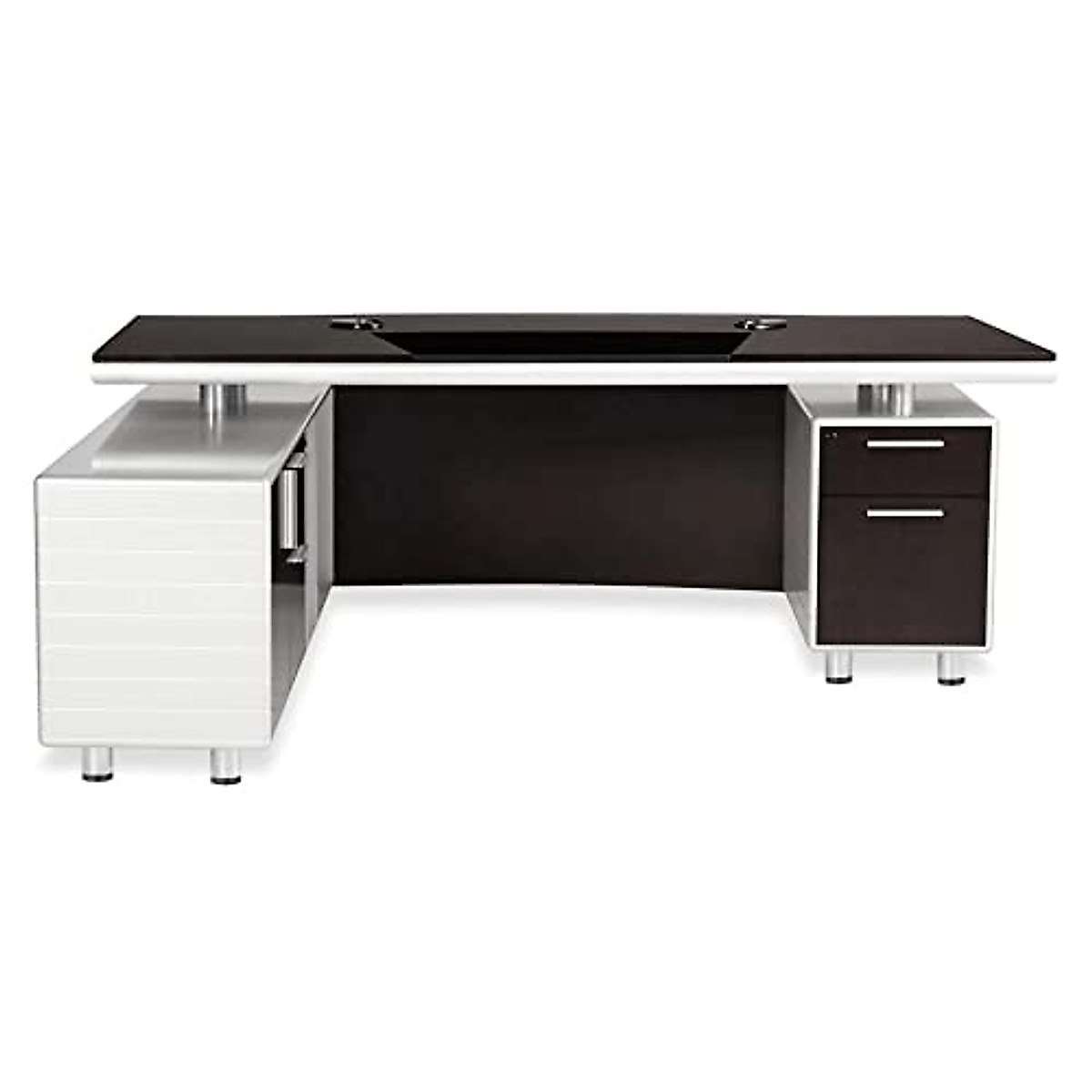 Zuri Furniture 83" Modern Kennedy Executive Dark Wood Desk with Left Return