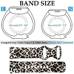 Maledan Compatible with Fitbit Sense & Fitbit Versa 3 Bands Women Girls, Stylish Flower Printed Strap Replacement for Fitbit Versa 3/Versa 4/Sense 2/Sense Smart Watch Accessories, Small Leopard