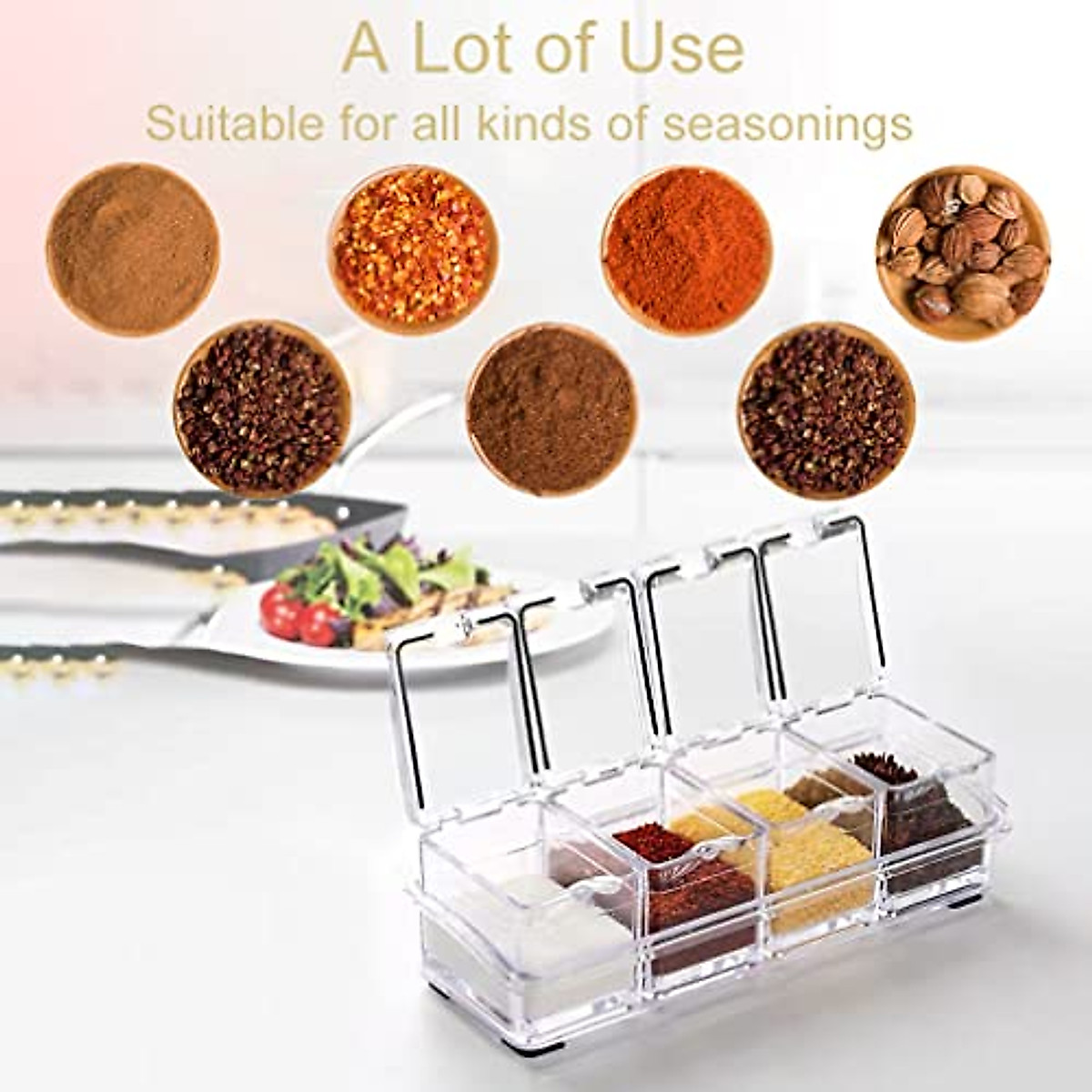 Dfacio Clear Seasoning Containers, Sugar Container Salt Box Condiment Containers with Spoons and Tray, Catering Supplies for Coffee Bar and Hot Cocoa Bar