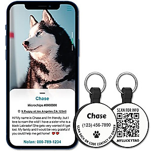 MYLUCKYTAG Personalized Pet ID Tags Dog Tags - Silent Silicone QR Code ID Tags - Pet Online Profile - Send Pet Location Alert Email When Scanning