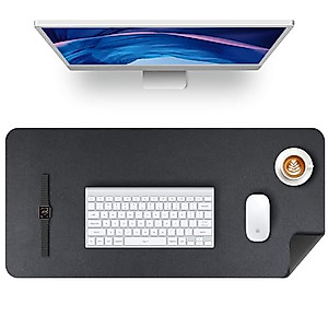 KINGFOM Desk Pad Office Desktop Protecter, PU Leather Desk Mat Blotters Organizer with Comfortable Writing Surface (47.2" x 23.6", Black)