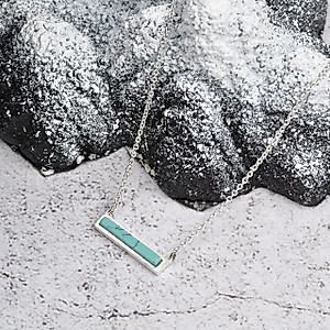 Lauren-Spencer Gemstone Bar Necklaces for Women Gold Silver Plated Simulated Turquoise Necklace Pendant Triangle Square Necklaces Dainty Choker Necklace Jewelry Gift (Silver-Turquoise Bar Necklace)