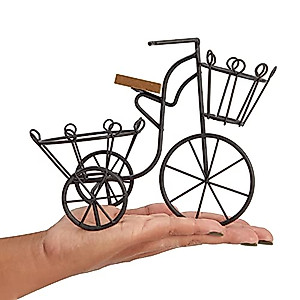 Juvale Miniature Bicycle Metal Plant Stand for Succulents and Flowers, Indoor, Outdoor Garden Decor, Black (7 x 6 x 3 in)