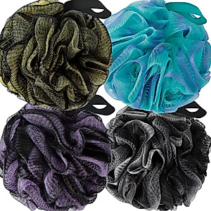 BCKENEY Bath Loofah Shower Sponge Body Back Scrubber Soft Mesh Shower Puffs Exfoliating Loofa for Women & Men Bath Accessories Cleaning Tool (Dark 2, 4Pcs 60G L)