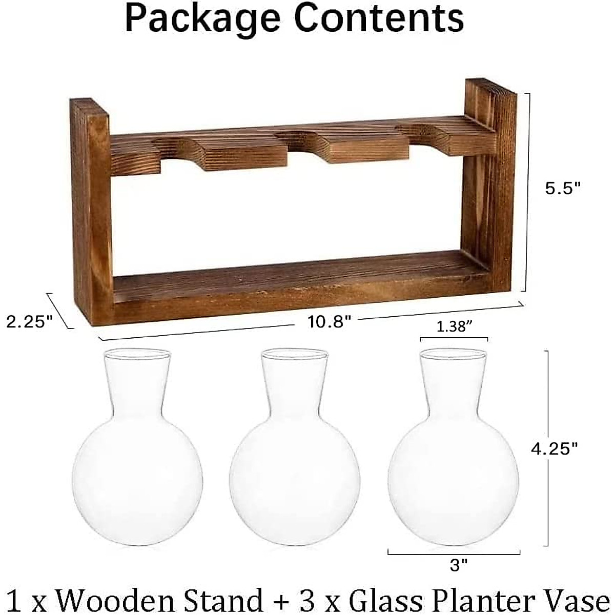 Ivolador Tabletop Propagation Station,Plants Terrarium Glass Bulb Terrarium with Retro Solid Wooden Stand for Hydroponics Plants Home Garden Wedding Décor (3 Bulbs)