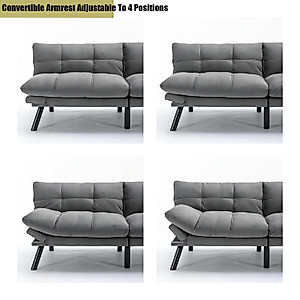 Modern Velvet Convertible Folding Futon Couch Sofa Bed Adjustable Pillow Top Arm Memory Foam Couch Double Loveseat Sofa for Compact Living Space,Dorm,Game Studio,Apartment,Bedroom (Light Grey)