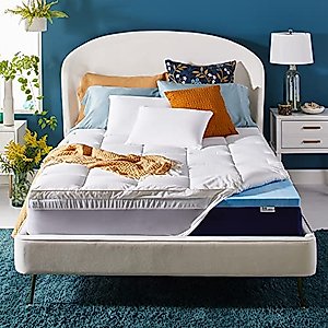 Sleep Innovations Dual Layer 4 Inch Memory Foam Mattress Topper, Queen Size, Medium Support, 2 Inch Cooling Gel Memory Foam Plus 2 Inch Pillow Top Cover