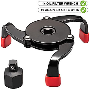 Eastyard Universal Oil Filter Wrench Adjustable 3 Jaw Oil Filter Removal Tool Range 2-3/8 to 3-7/8 inch with 1/2'' Adapter 3/8'' Square Drive Socket