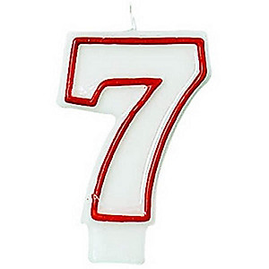 Amscan Bold Red & White Flat Molded #7 Candles - 3-Inch, 1 Piece - Eye-Catching Design - Perfect for Celebrations & Anniversaries