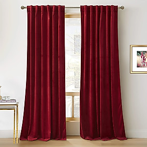 RYB Home Velvet Curtains for Bedroom - Light & Heat Block Back Tabs Window Treatment Energy Efficient Privacy Protection Drapes for Party Backdrop,Film Room, Ruby Red, W52 x L96 inches, 2 Panels