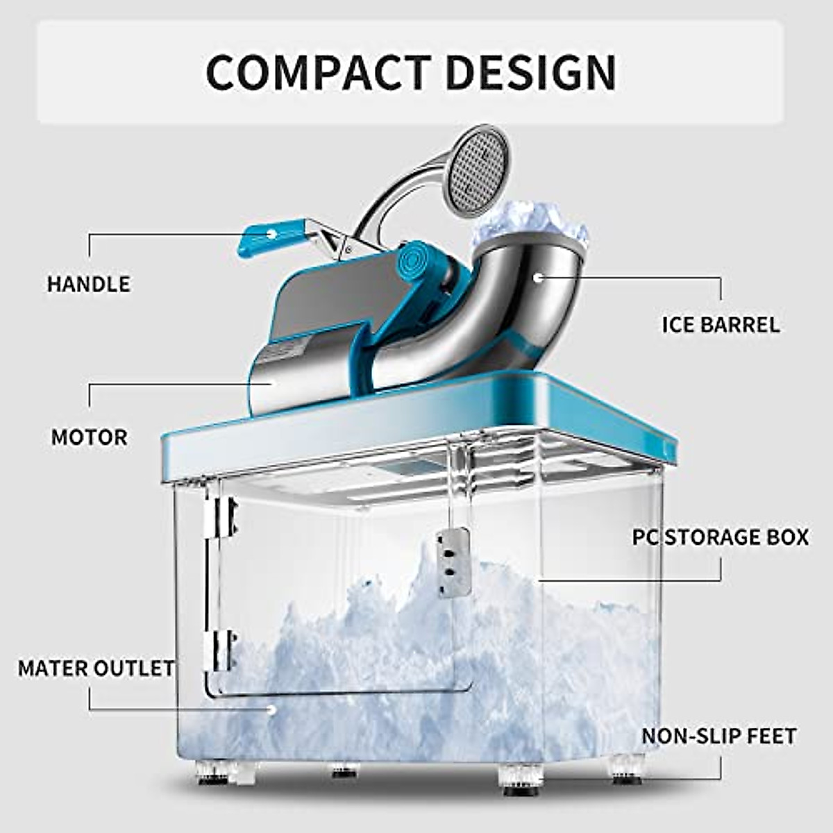 SHZOND Commercial Ice Crusher Machine 300W, ETL Approved Shaved Ice Maker 110V, Dual Blades Stainless Steel Snow Cone Machine Efficient Ice Crushing 440 LBS per Hour for Home and Commercial Use