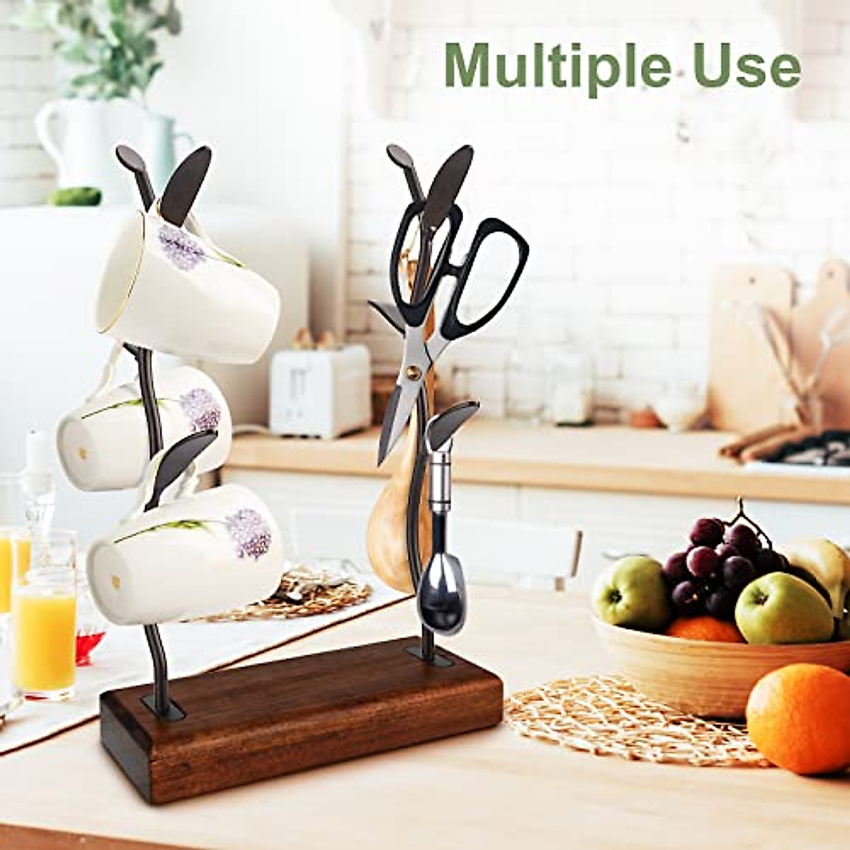 FENTEC Mug Holder, Double Row Countertop Mug Tree, Mug Holder for Counter, Tea Cup Organizer Rack, Coffee Bar Accessory & Kitchen Organizer, Black