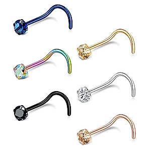 Tornito 20G 6Pcs Stainless Steel Nose Screw Studs Rings CZ Nose Ring Labret Nose Piercing Jewelry for Men Women