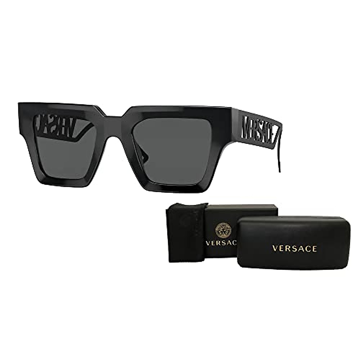 Versace VE4431 50MM Black/Dark Grey Square Sunglasses for Women + BUNDLE With Designer iWear Complimentary Eyewear Kit