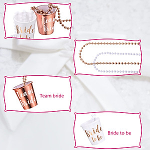 Maitys 12 Pieces Bride Plastic Beaded Bridal Shot Glass Necklace Gold Foil for Bachelorette Party Bridal Party Necklaces (White, Rose Gold)