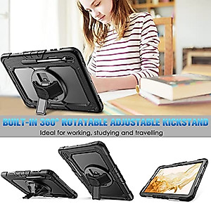CaseBot Shockproof Case for Samsung Galaxy Tab S8 Plus 2022/S7 FE 2021/S7 Plus 2020 12.4 inch with Screen Protector, 360° Rotating Kickstand Rugged Heavy Duty Hybrid Cover w/Hand Shoulder Strap,Black