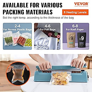 VEVOR Impulse Sealer 12 inch, Manual Heat Seal Machine with Adjustable Heating Mode, Iron Shrink Wrap Bag Sealers for Plastic Mylar PE PP Bags, Portable Poly Bag Sealing Machine with Extra Replace Kit