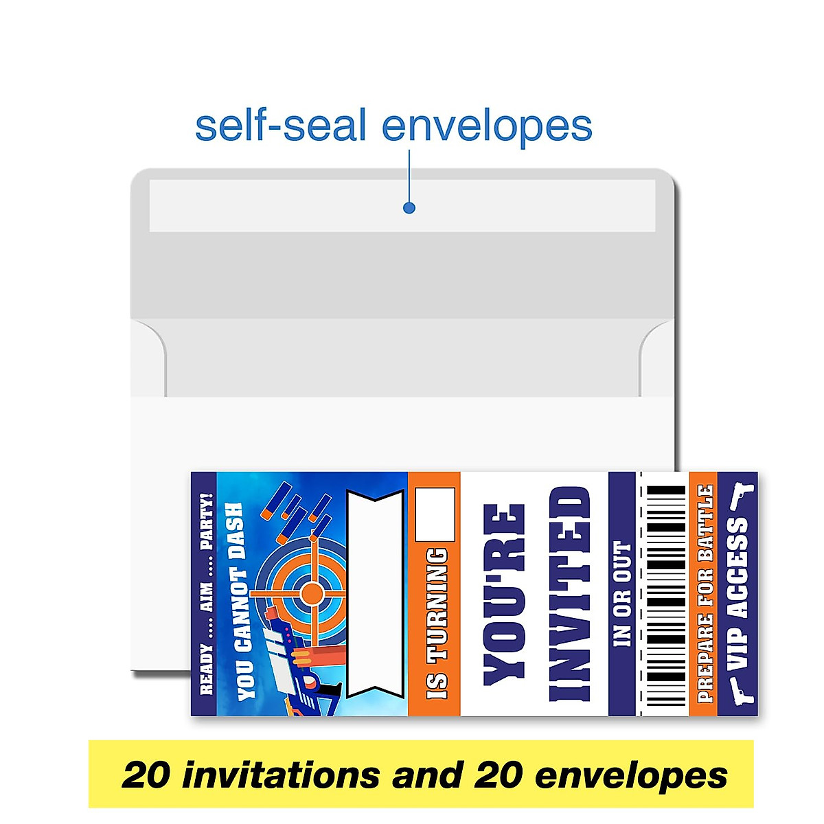 VAHATAN Dart Gun Birthday Party Invitations 20 Pack Dart Gun Ticket Invitations with Envelopes Invites Cards for Birthday Party