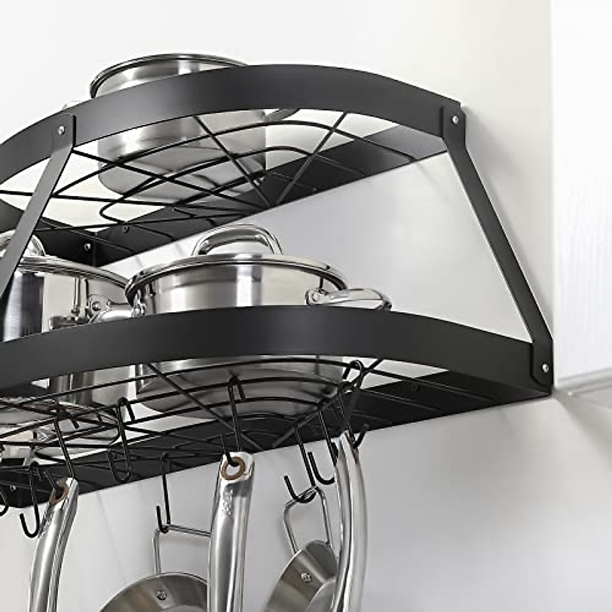 KES 27.5-Inch Pot Rack Wall Mounted, 2-Tier Hanging Pot Rack for Pots and Pans Storage, Classic Semi-Circle Design, Black, KUR502S70B-BK