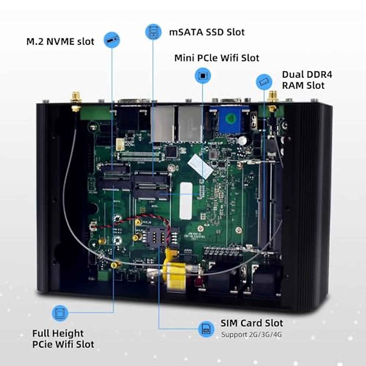 Industrial PC, Fanless Computer, 10th Gen Core i7-10510U, 32GB DDR4 RAM 512GB SSD, Industrial Mini PC HDMI+VGA Dual Display, 2Gigabit RJ45 Lan, 4USB3.0, 2RS232 Com, 4RS485 Com, Dual Band WiFi, BT